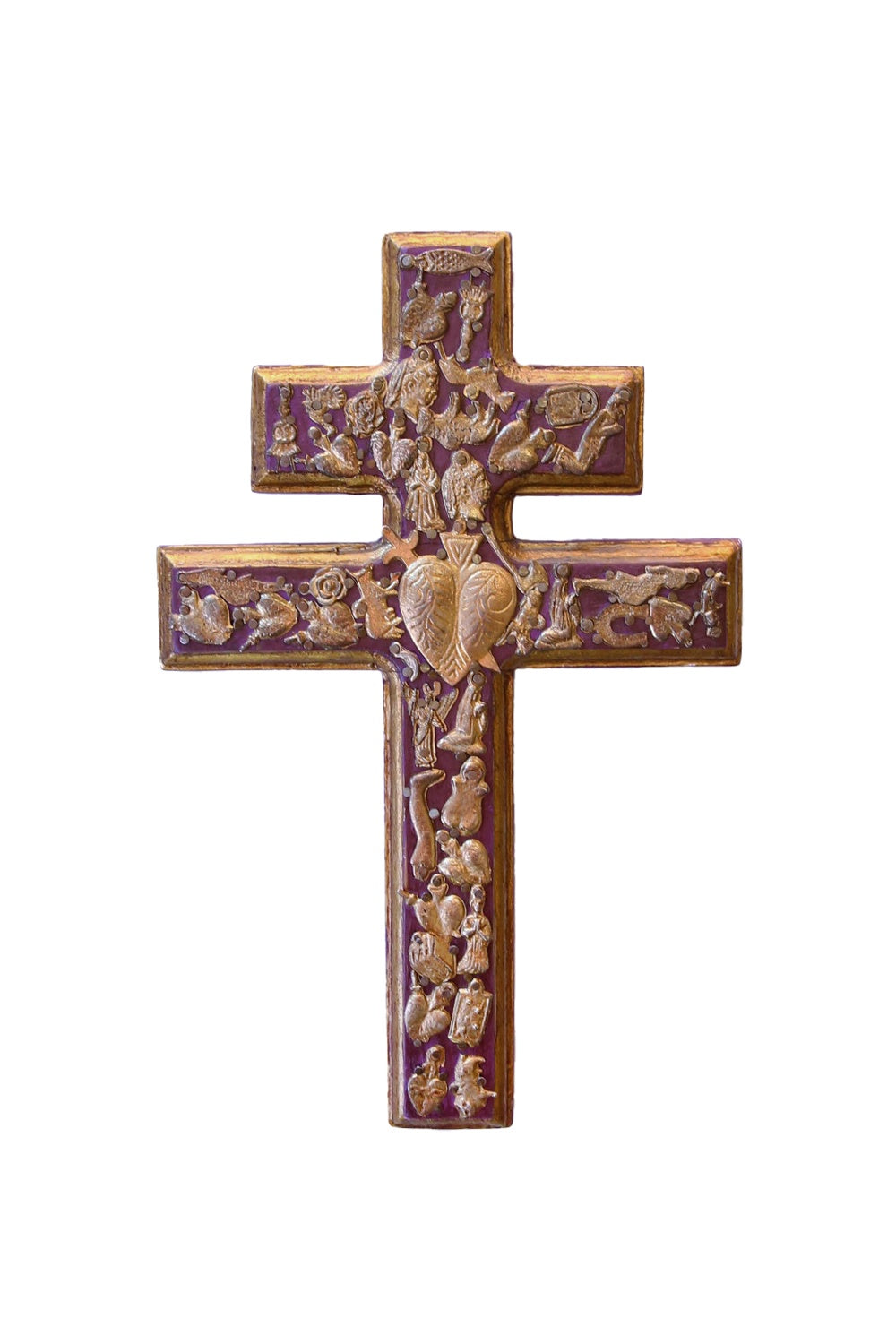 Mexican Wooden Cross With Antique Gold Milgaros – Moore Design Collective